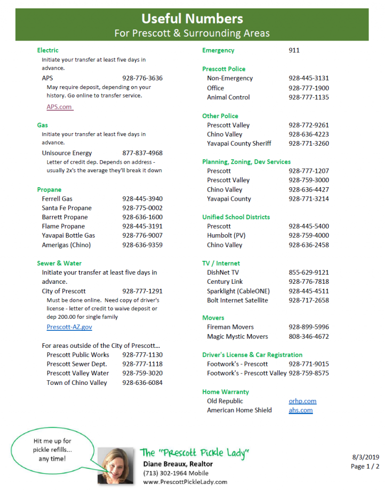 Useful Numbers (PDF) – Prescott Relocation Center